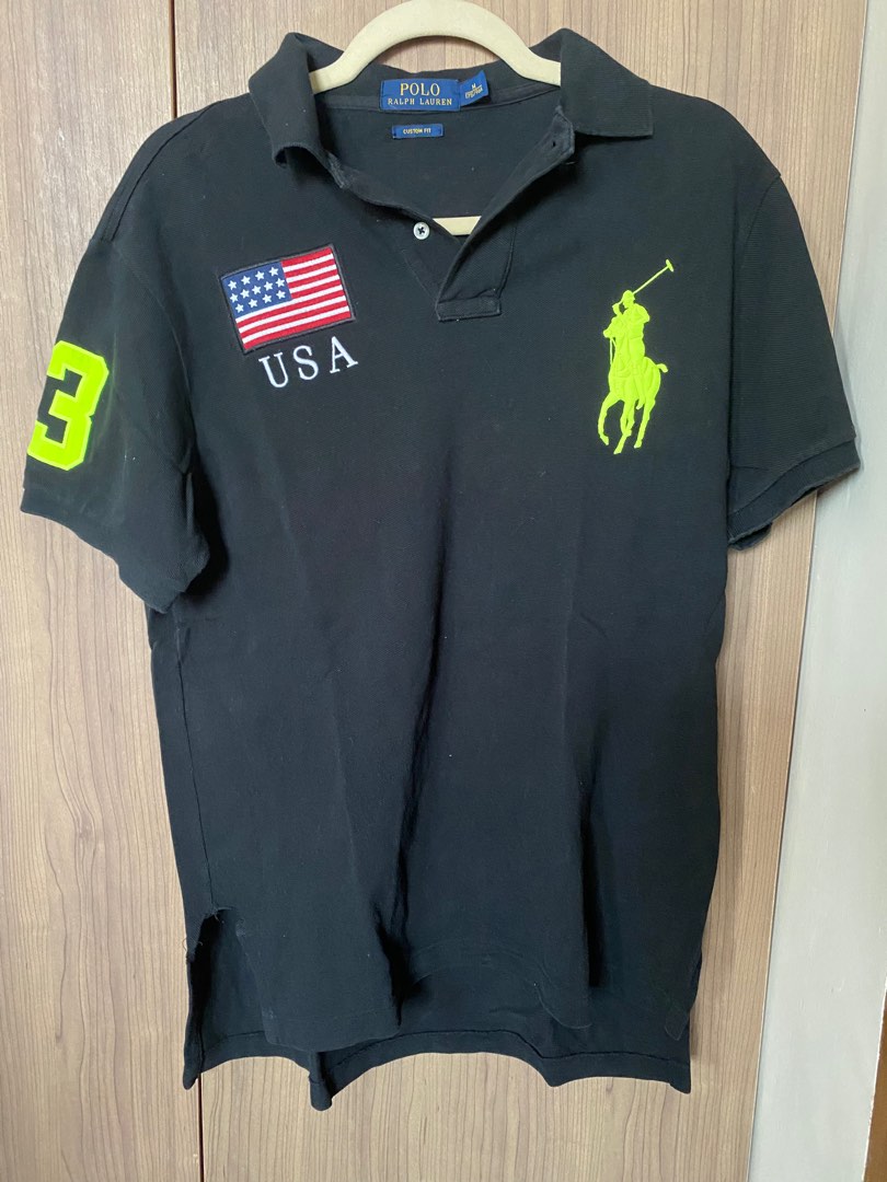 Ralph Lauren men polo shirt black neon green logo on Carousell