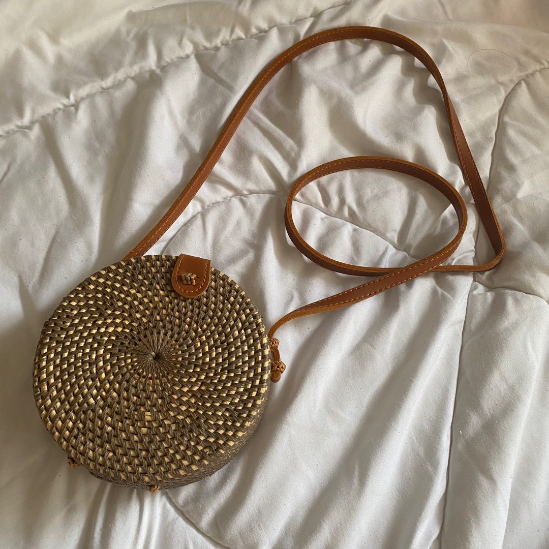 Rattan Circle Sling Bag, Women's Fashion, Bags & Wallets, Beach Bags on ...