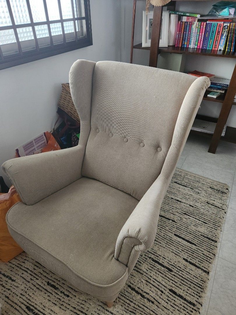 SINGLE IKEA Strandmon wing chair, Furniture & Home Living, Furniture ...