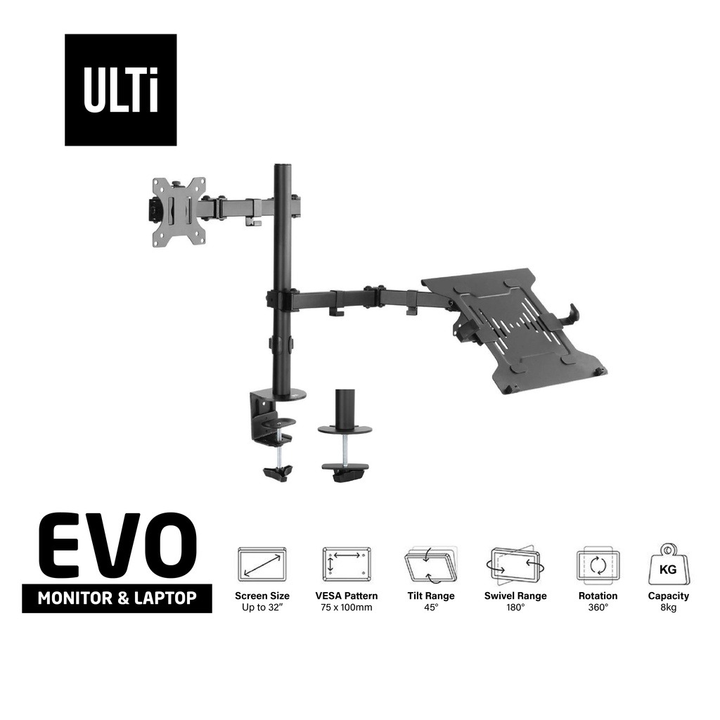 ULTi EVO Monitor and Laptop Desk Mount, Articulating Double Center Arm ...
