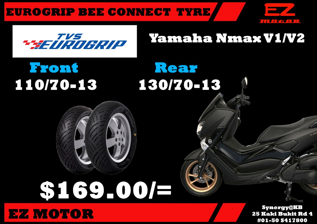 Yamaha Nmax V1/V2 TVS Eurogrip Bee Connect Scooter Tyres, Motorcycles ...