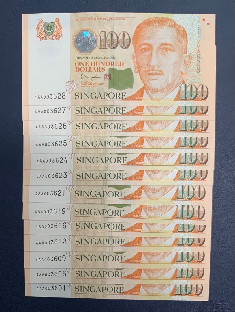 4AA Prefix with 4D number. Singapore Portrait Series $100 Note. Condition UNC, Hobbies & Toys ...