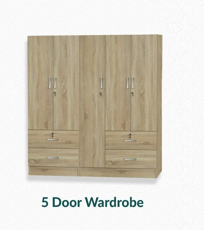 5 Doors Light Oak Wardrobe Cabinet with Drawers, Furniture & Home ...
