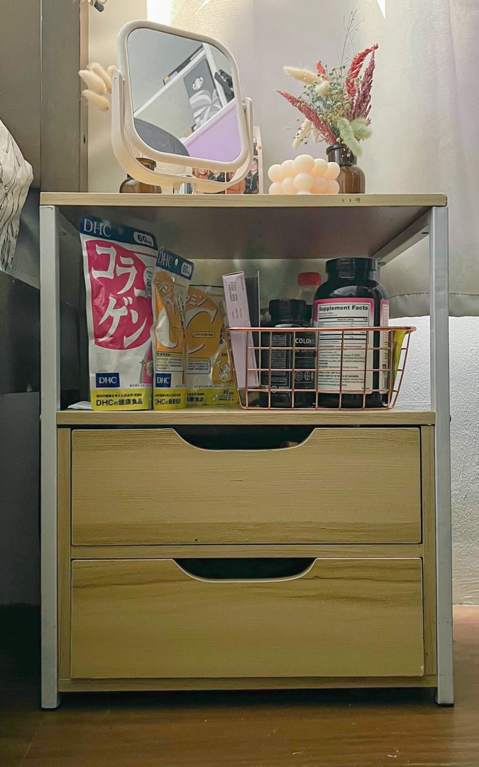 Aesthetic Bedside Table 40x30x50 with 2 drawers, Oak color on Carousell