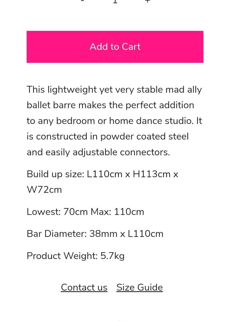 BALLET BARRE BY MAD ALLY, Sports Equipment, Other Sports Equipment and ...