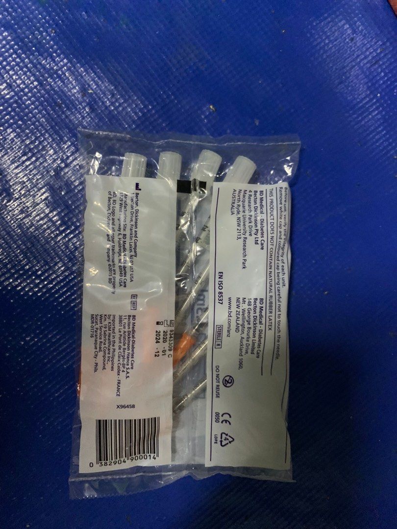 BD insulin syringe with sterile interior. Each packet @4$ Take all can ...