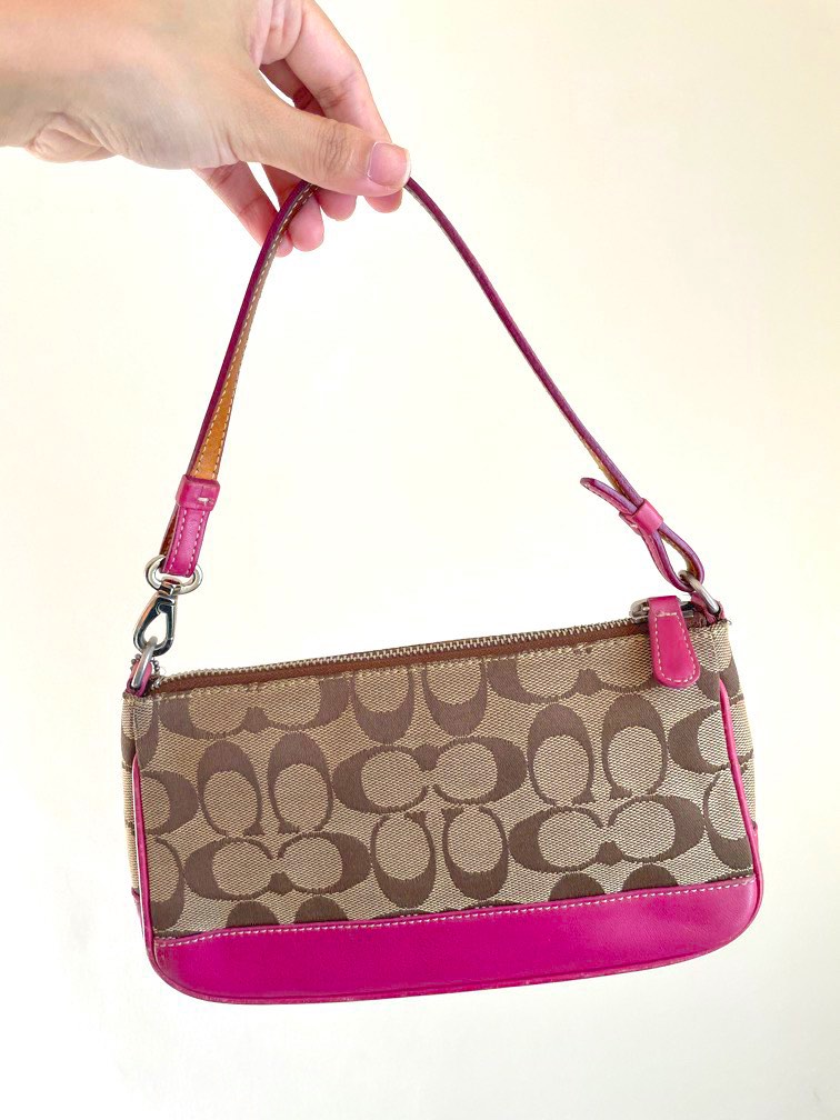 Coach Demi Pink Shoulder Baguette Pochette Vintage, Women's Fashion ...