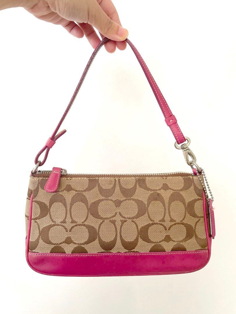 Coach Demi Pink Shoulder Baguette Pochette Vintage, Women's Fashion ...