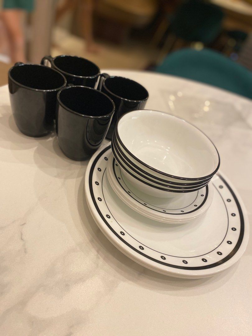 Corelle Livingware Black and White Dinnerware Set, Furniture & Home Living, Kitchenware ...
