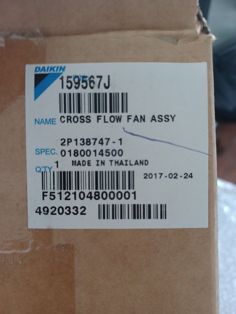 DAIKIN 159567J CROSS FLOW FAN ASSY, Furniture & Home Living, Lighting ...