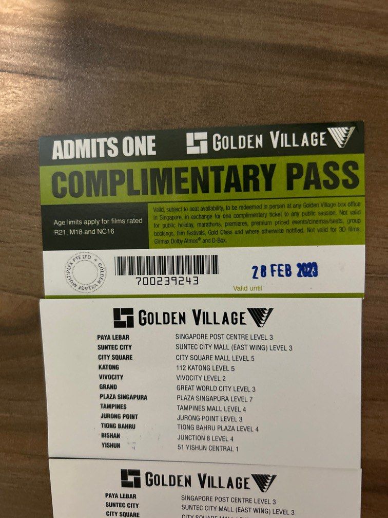 Golden village complimentary pass, Tickets & Vouchers, Vouchers on ...