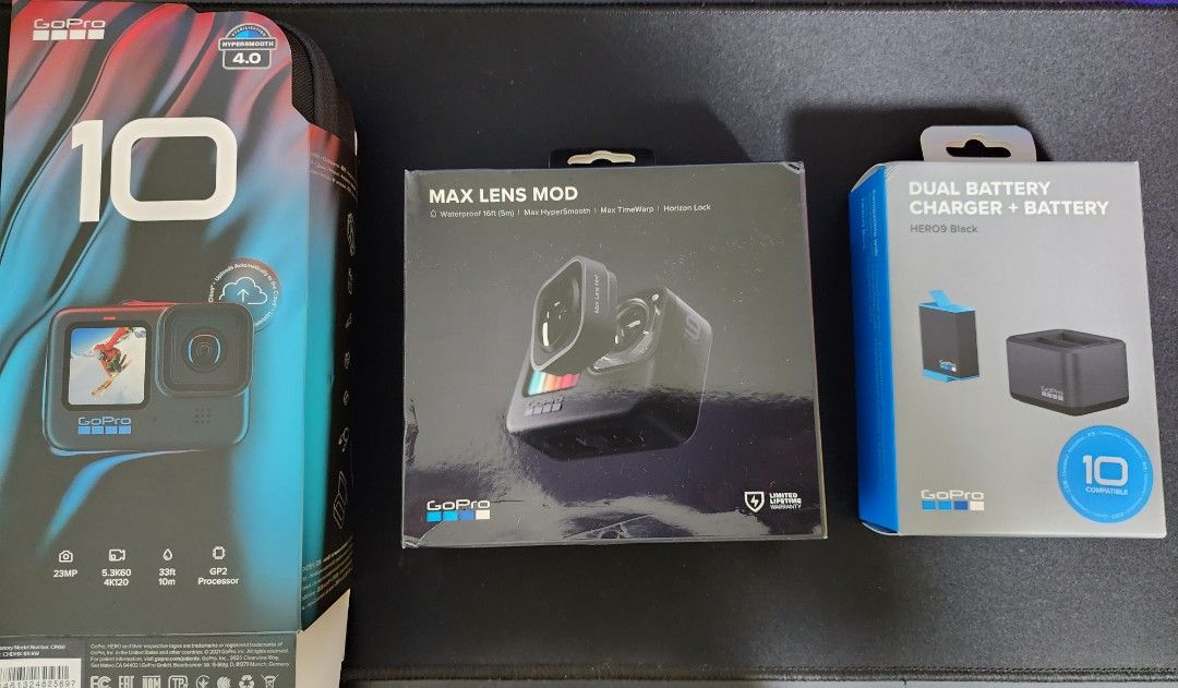 GoPro Hero 10 with Max Lens Mod and Extra Battery, Photography, Cameras ...