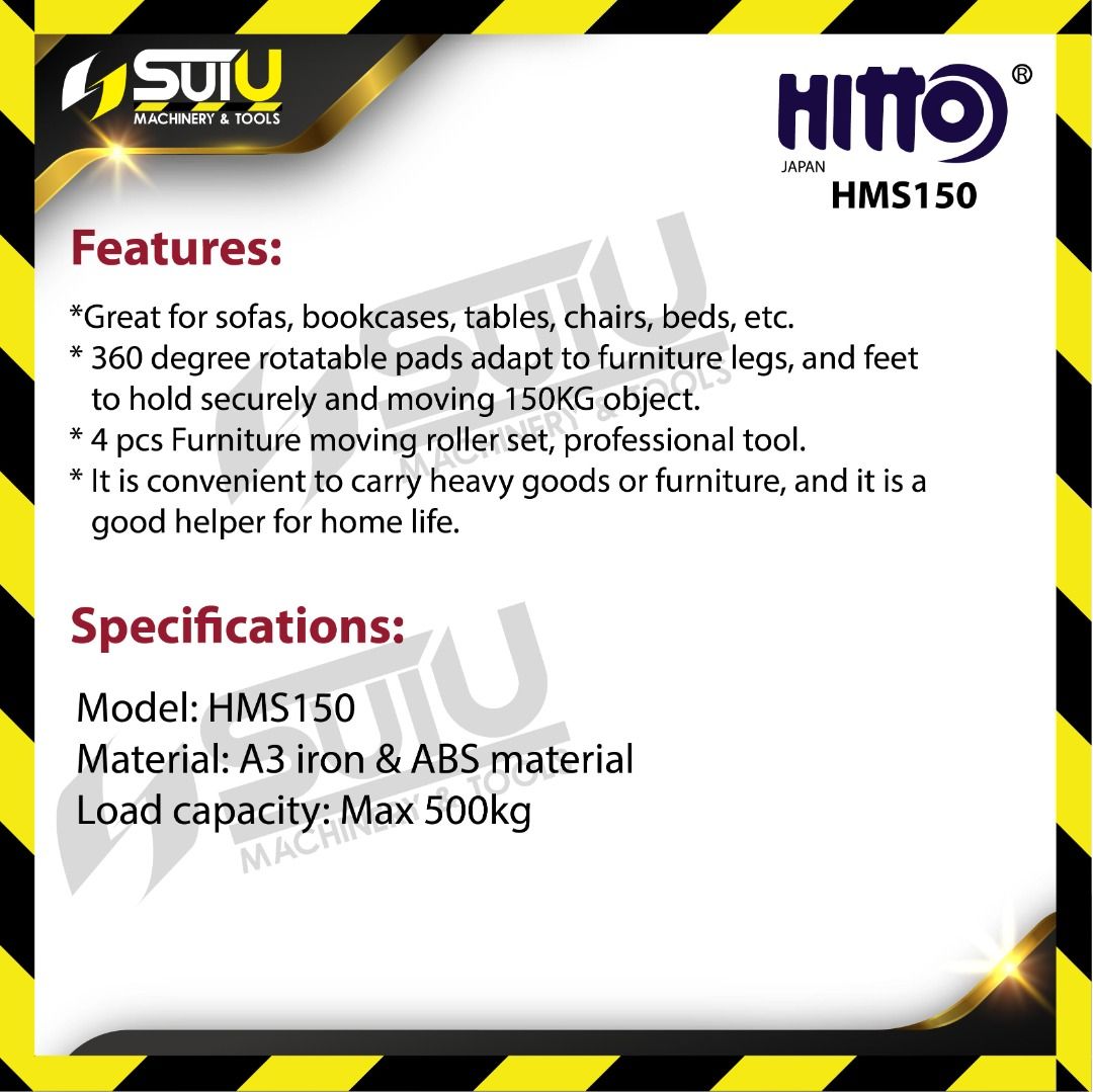 HITTO HMS150 / HMS-150 Remover Roller / Furniture Lifter Mover, Furniture & Home Living, Home ...