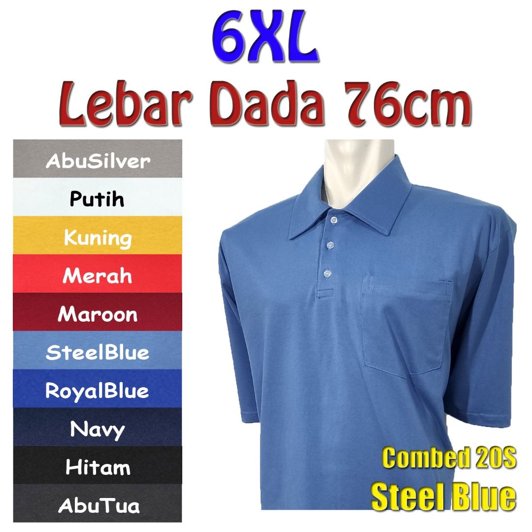 Kaos Kerah Polos Jumbo Besar Big Size Ukuran 6XL, Fesyen Pria, Pakaian , Atasan di Carousell