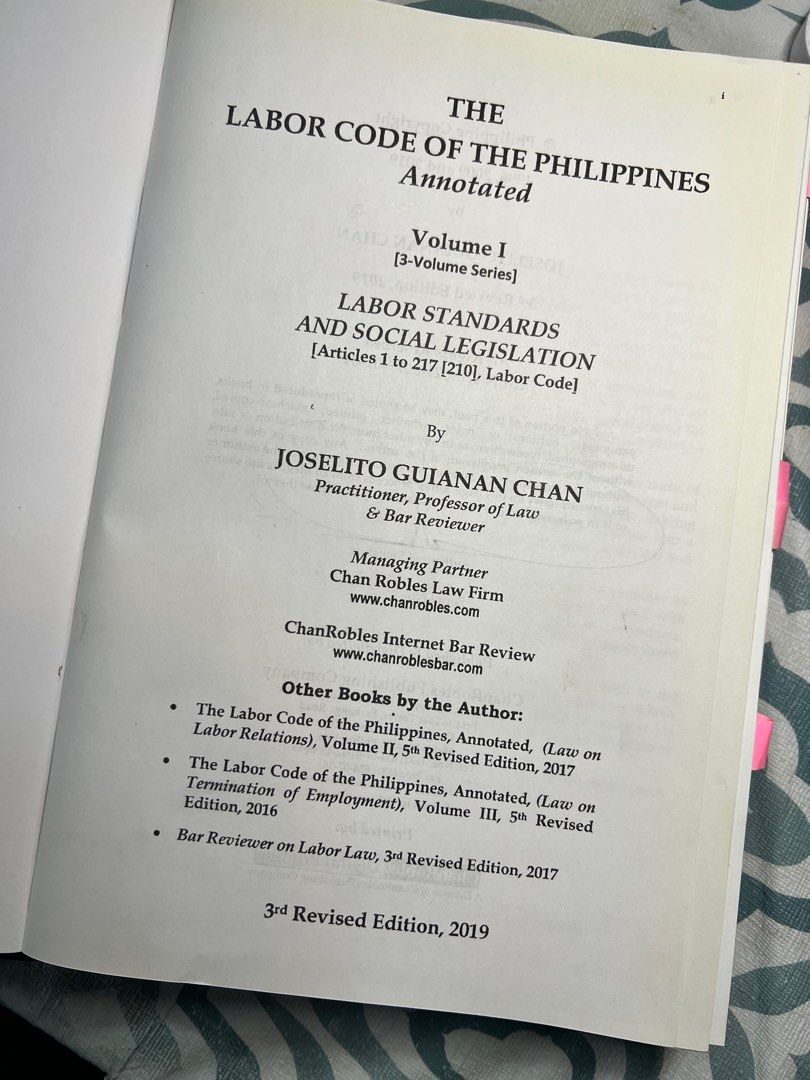 Labor Code of the Philippines Vol 1 by Chan, Hobbies & Toys, Books ...