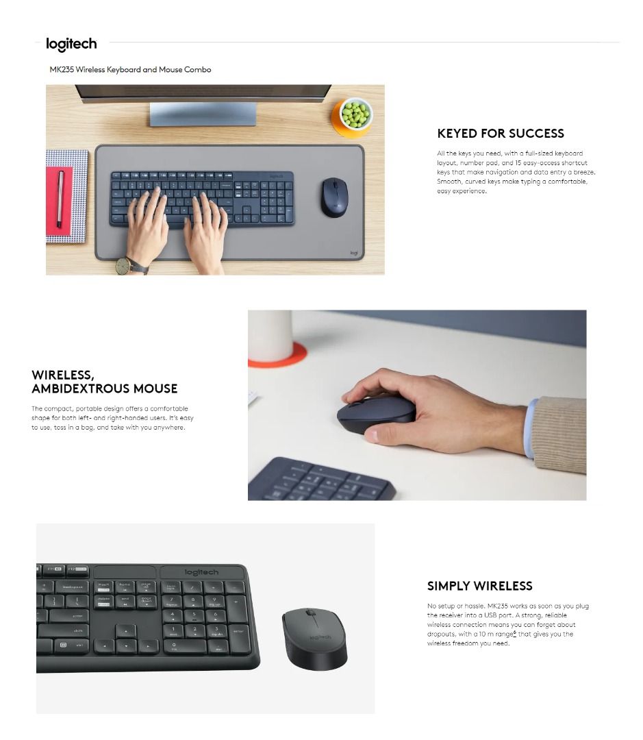 Logitech Mk235 Durable Wireless Keyboard And Mouse Combo New