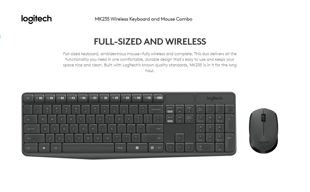 Logitech Mk235 Durable Wireless Keyboard And Mouse Combo New