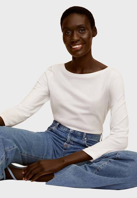MANGO Classic white sabrina-cut boat neck long sleeve 100% organic ...