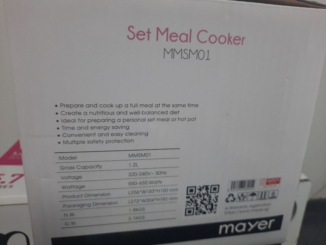 Mayer set meal cooker MMSM01, TV & Home Appliances, Kitchen Appliances ...