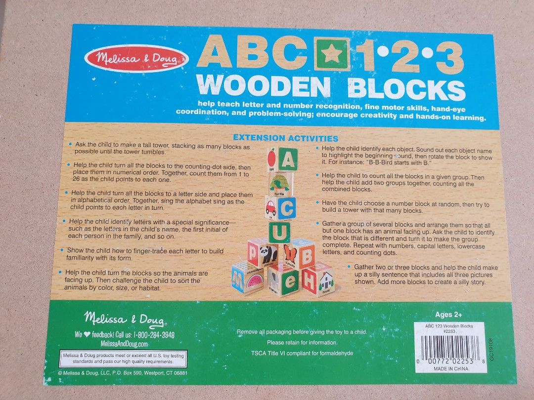 Melissa & Doug ABC 123 Wooden Blocks, Hobbies & Toys, Toys & Games on ...