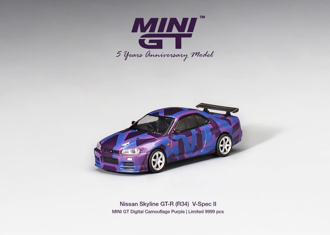 Mini GT Nissan Skyline GT-R R34 V-Spec II Digital Camouflage Purple ...