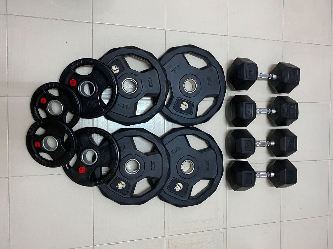 Olympic Weight Plates and Hex Dumbbell Bundle, Sports Equipment ...