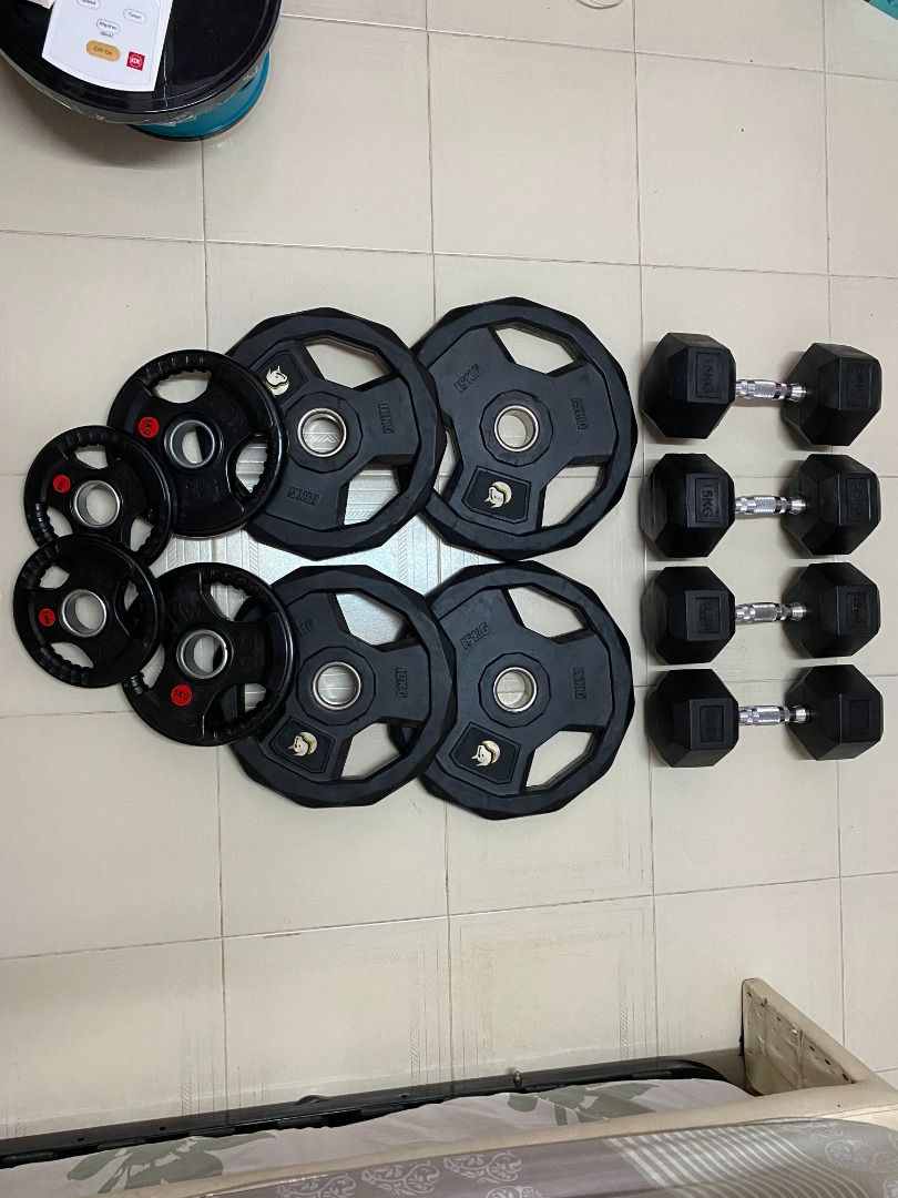 Olympic Weight Plates and Hex Dumbbell Bundle, Sports Equipment ...
