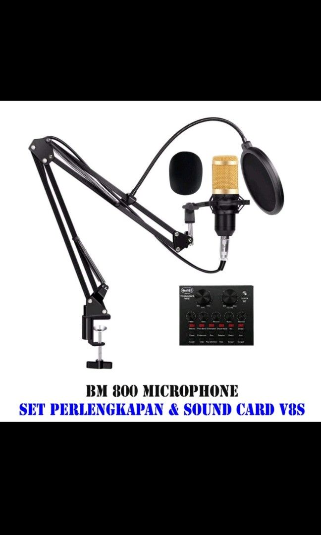 PAKET KoMPLIT ORIGINAL MIC CONDENSER BM 800 + STAND + SOUNDCARD V8 ...
