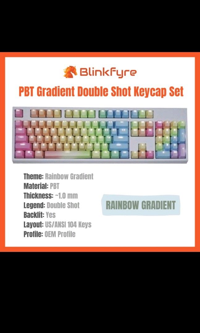 PBT Gradient Double Shot Backlit Keycap Set, Computers & Tech, Parts ...