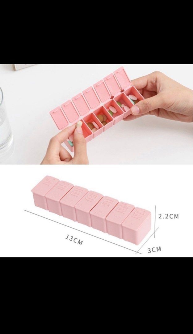 Pill Box by Day, Health & Nutrition, Medical Supplies & Tools on Carousell