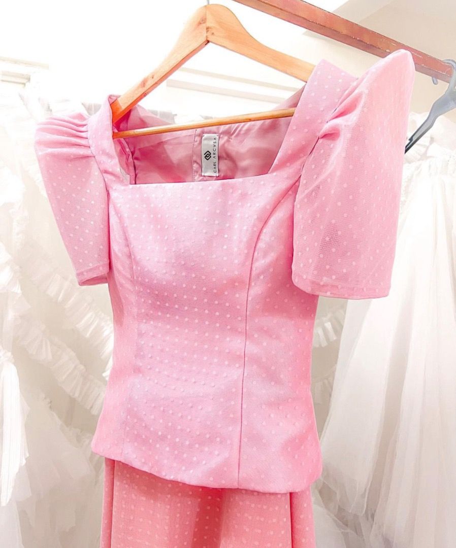 Pink Modern Filipiniana Terno Set, Women's Fashion, Dresses & Sets ...