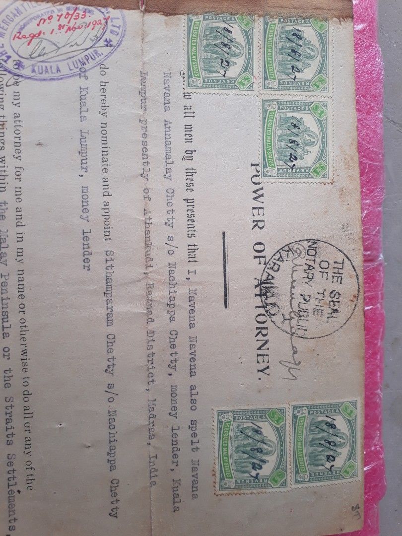 POWER OF ATTORNEY 1929 Straits Settlements - Federated Malay States ...