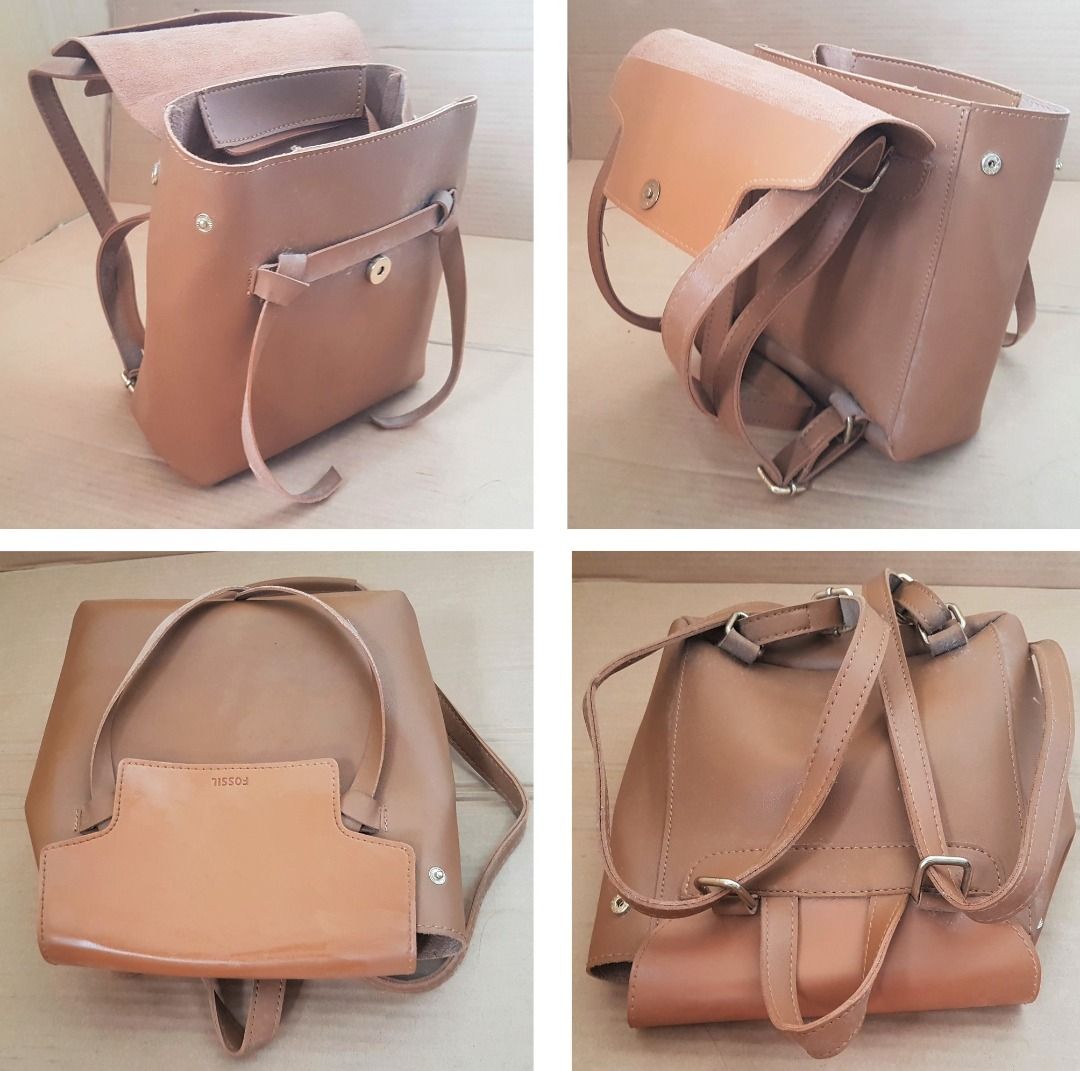 Premium Fossil Designer Fashion, USA, 2-tone Brown Leather Backpack, In ...