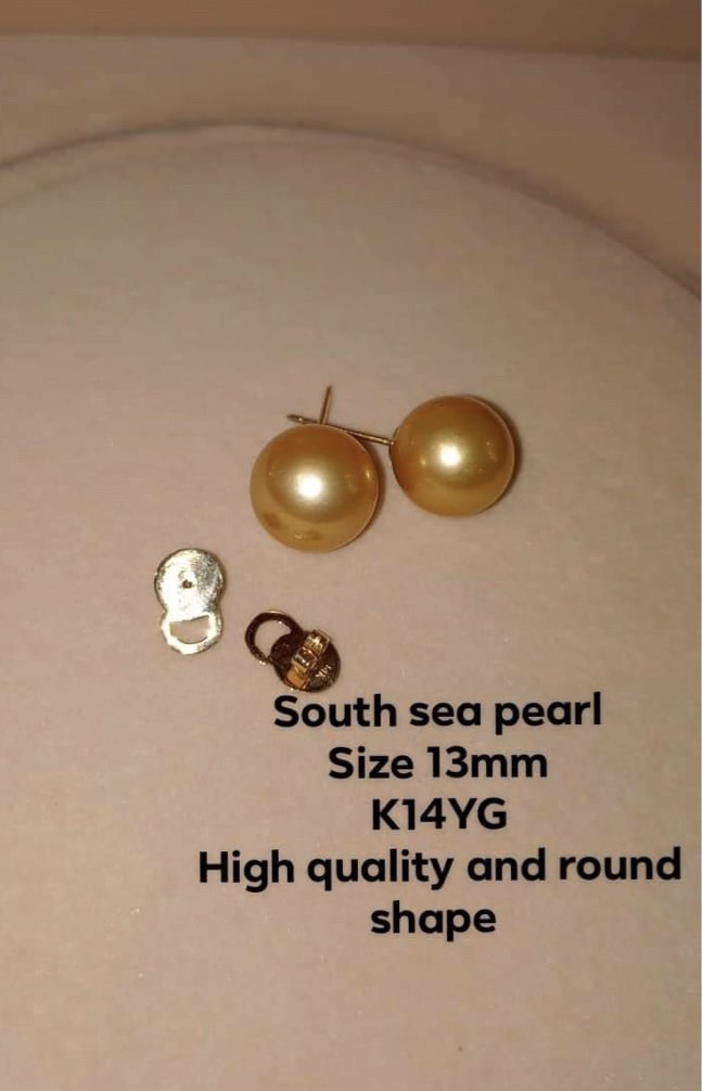 Rare deep Golden 13mm Round South Sea stud 14K Gold, Women's Fashion ...