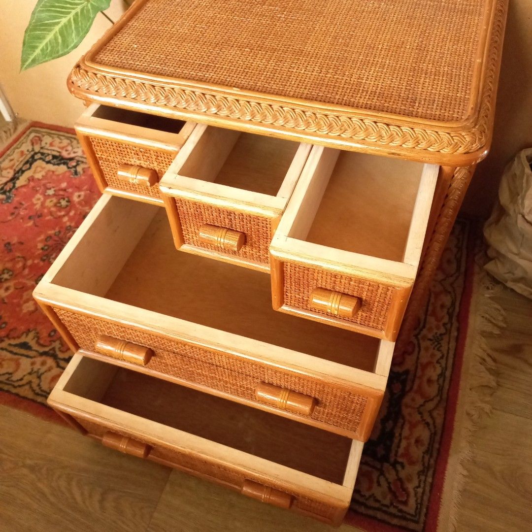 5 drawer rattan wicker solid wood side drawer boho farmhouse ...