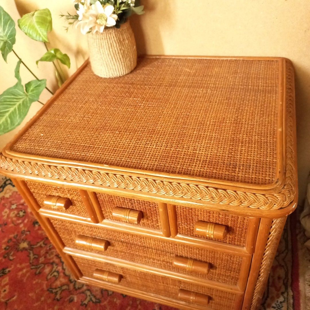 5 drawer rattan wicker solid wood side drawer boho farmhouse ...