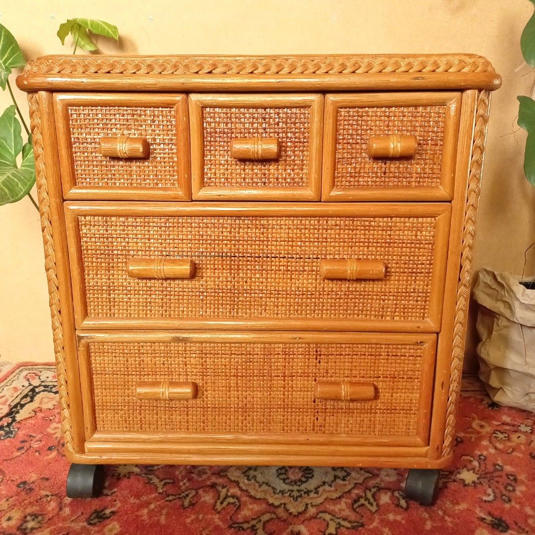 5 drawer rattan wicker solid wood side drawer boho farmhouse ...
