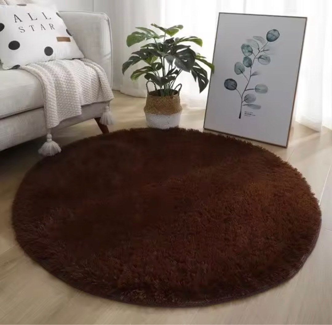 Instock 120cm Round and Rectangular Furry Soft Carpets Antislip ...