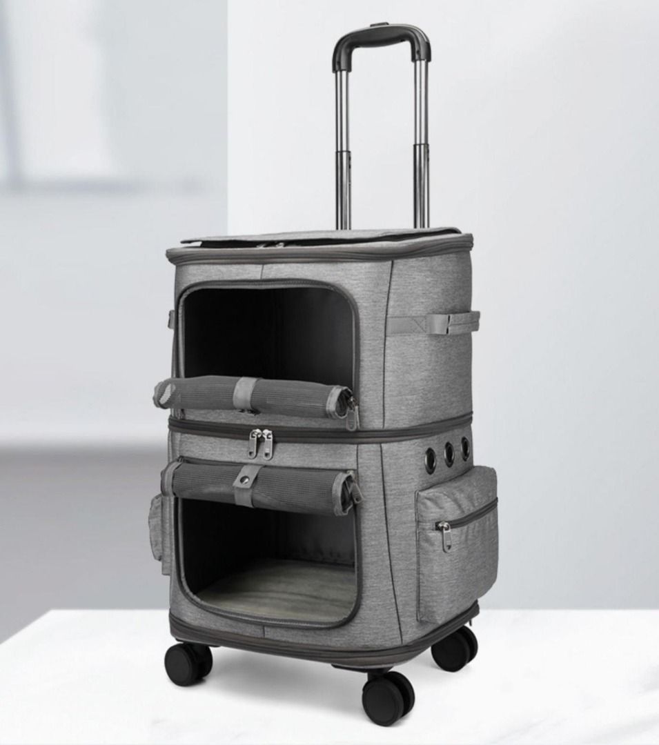 【SG INSTOCK】Cat Pet Dog Double Layer Luggage /Pet Carrier with Trolley ...