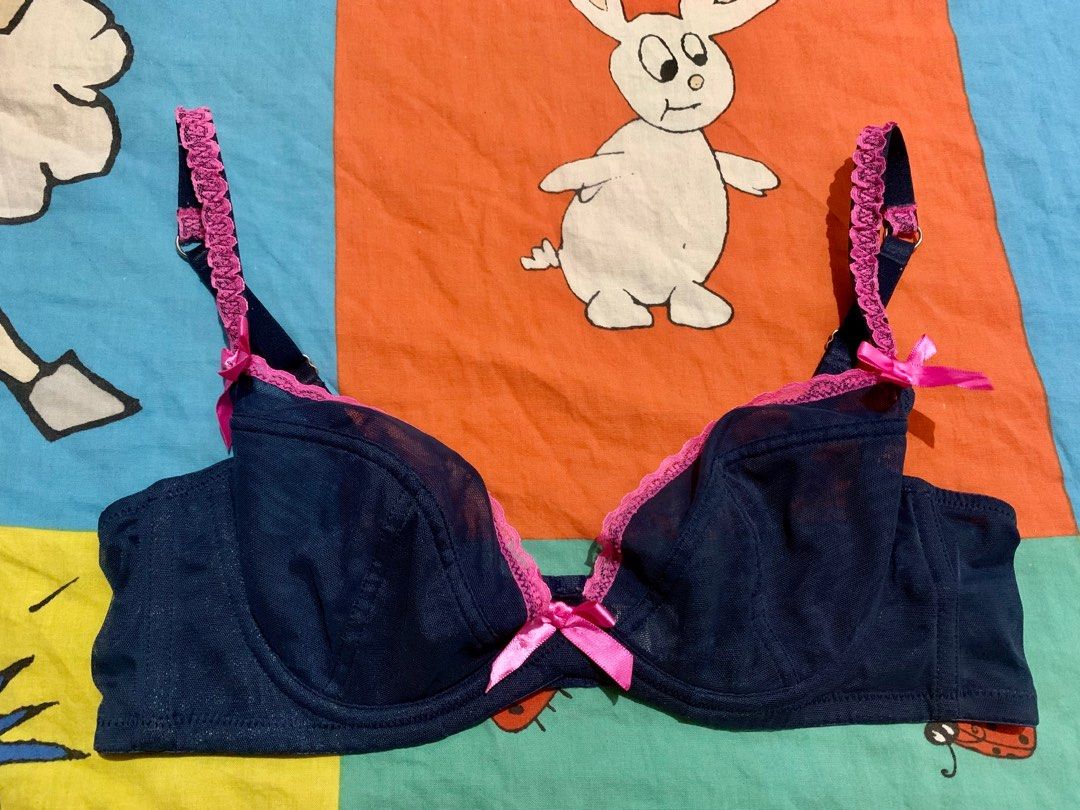 Shine Love by Aimer Lolita cute navy blue with pink bow mesh bra, Women ...