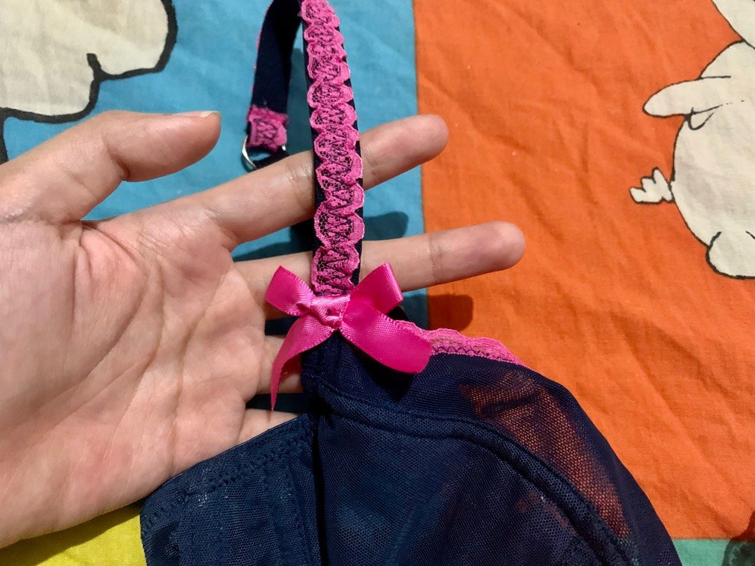 Shine Love by Aimer Lolita cute navy blue with pink bow mesh bra, Women ...