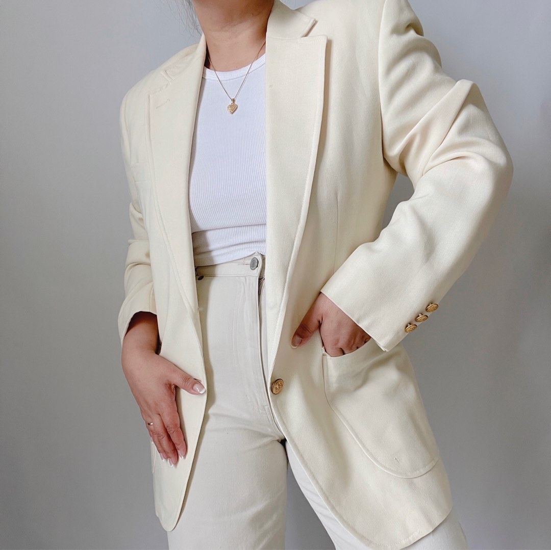 Stafford Cream Blazer | Made in USA, Women's Fashion, Coats, Jackets ...