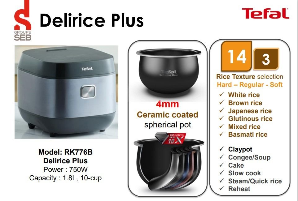 Tefal Delirice Plus Rice Cooker 1.8L RK776B, TV & Home Appliances ...