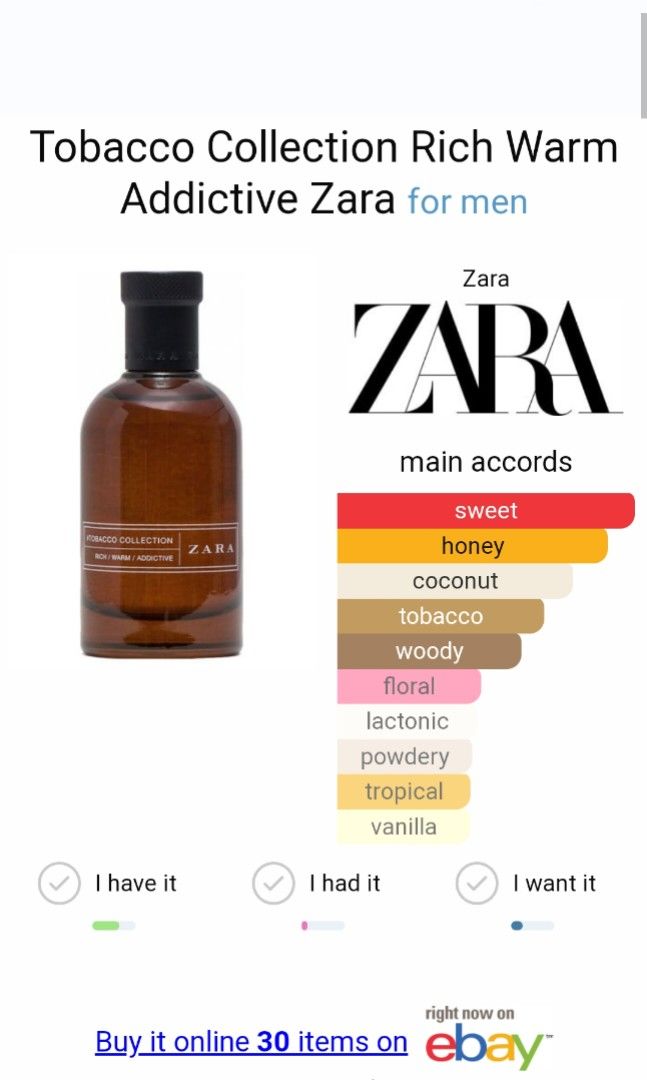 Tobacco Collection Rich Warm Addictive For Men 100ml by ZARA Original ...