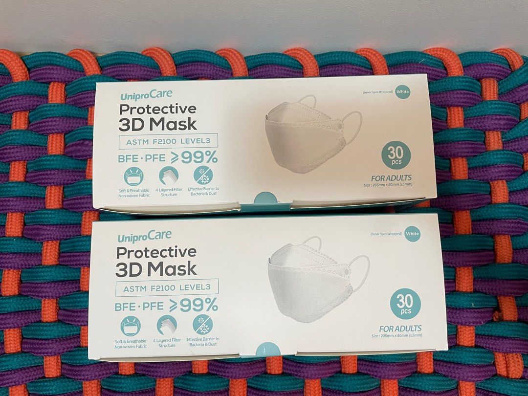 Unipro Care 3D Mask 口罩（2盒共60個）, 健康及營養食用品, 口罩、面罩 - Carousell