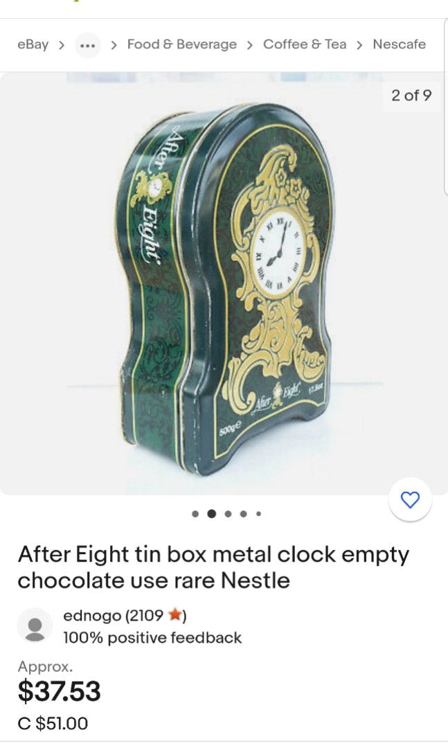 Vintage After Eight Chocolate Clock Shape Tin Box Decorative, Hobbies ...