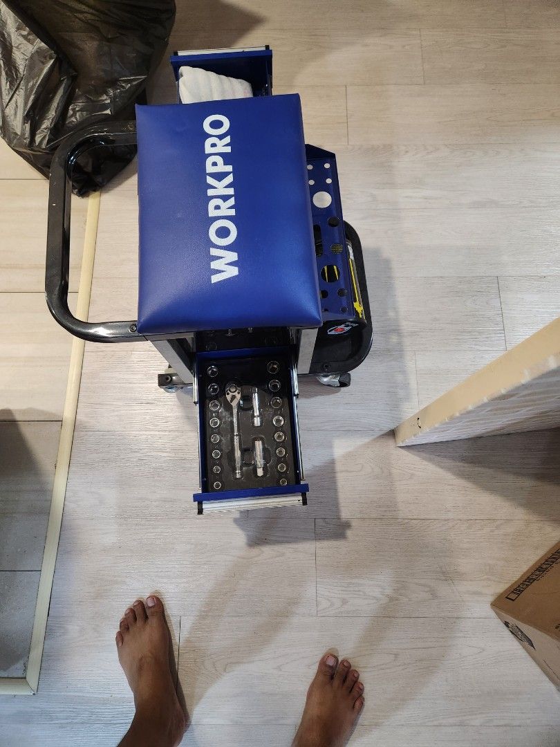Workpro Garage rolling toolbox with drawers and seat, Everything Else on Carousell