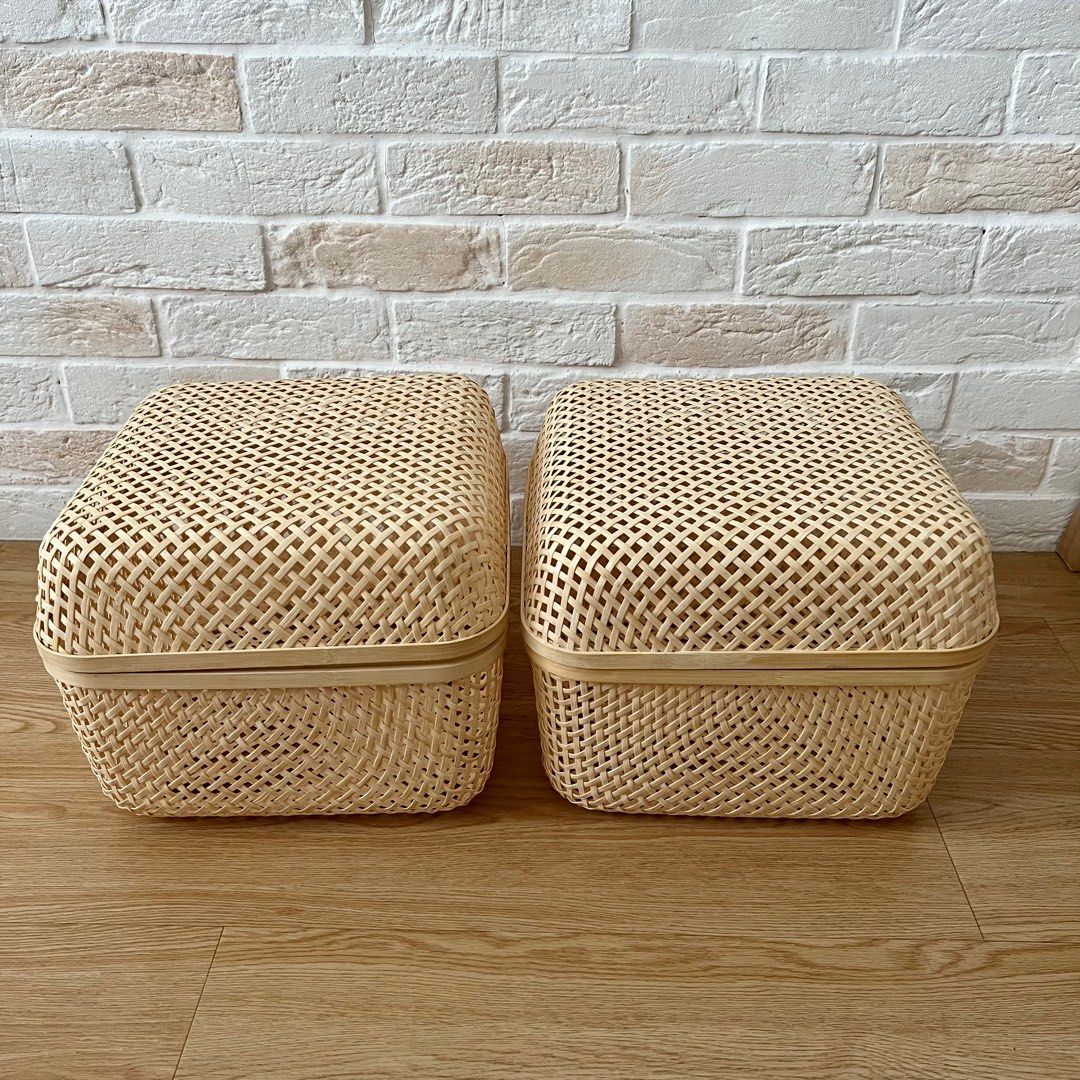 x1 IKEA SMARRA Natural Bamboo Storage Basket with Lid, Furniture & Home ...
