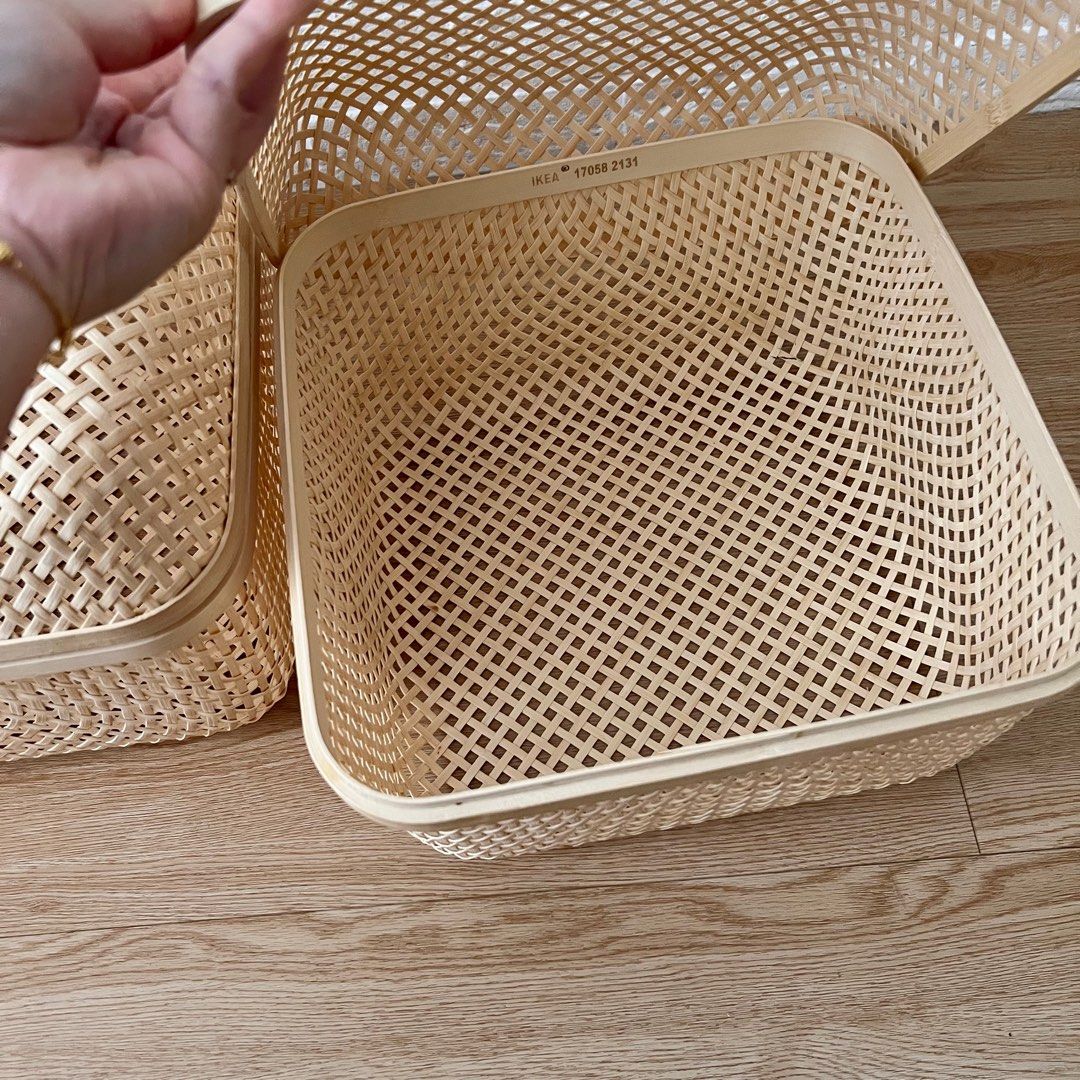 x1 IKEA SMARRA Natural Bamboo Storage Basket with Lid, Furniture & Home ...