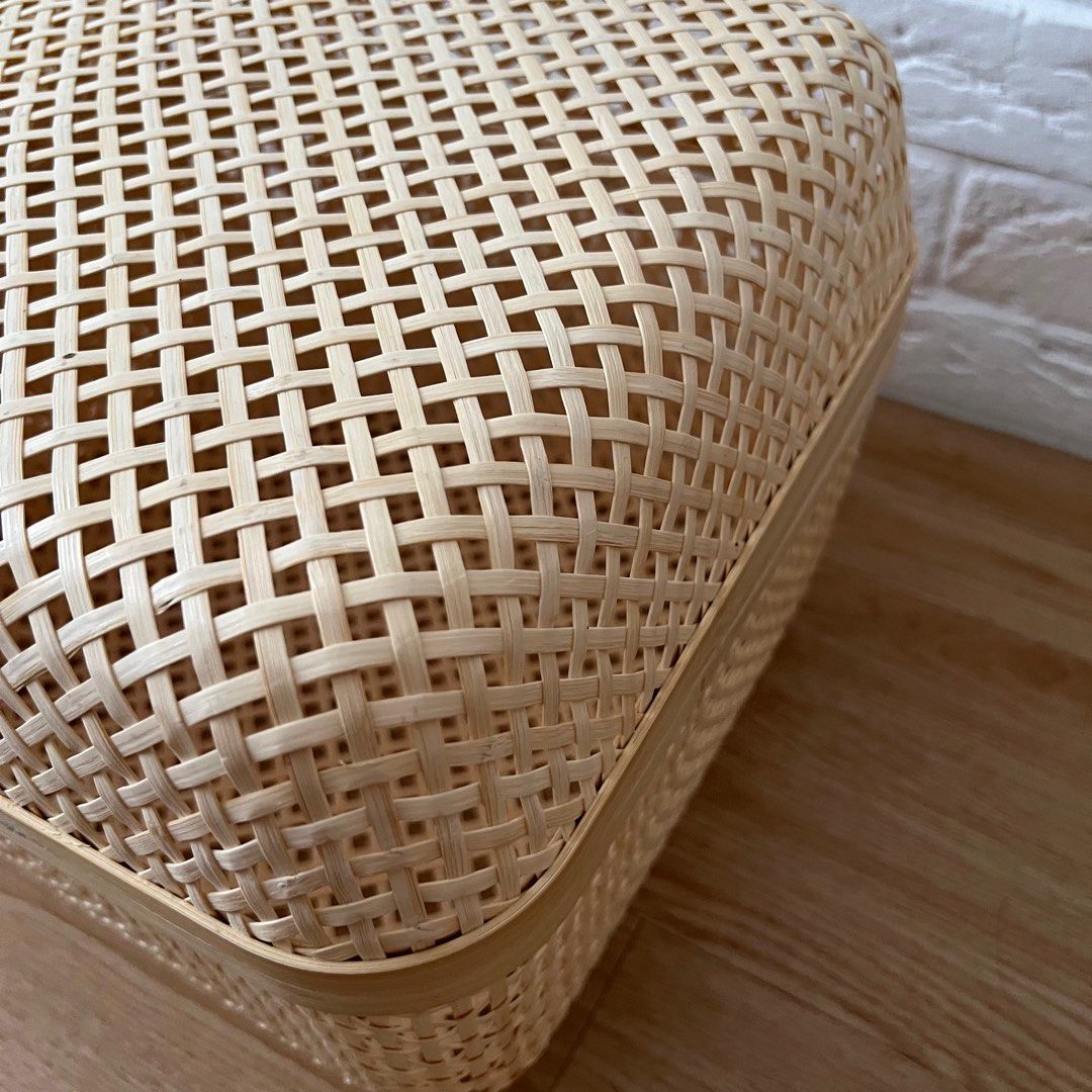 x1 IKEA SMARRA Natural Bamboo Storage Basket with Lid, Furniture & Home ...